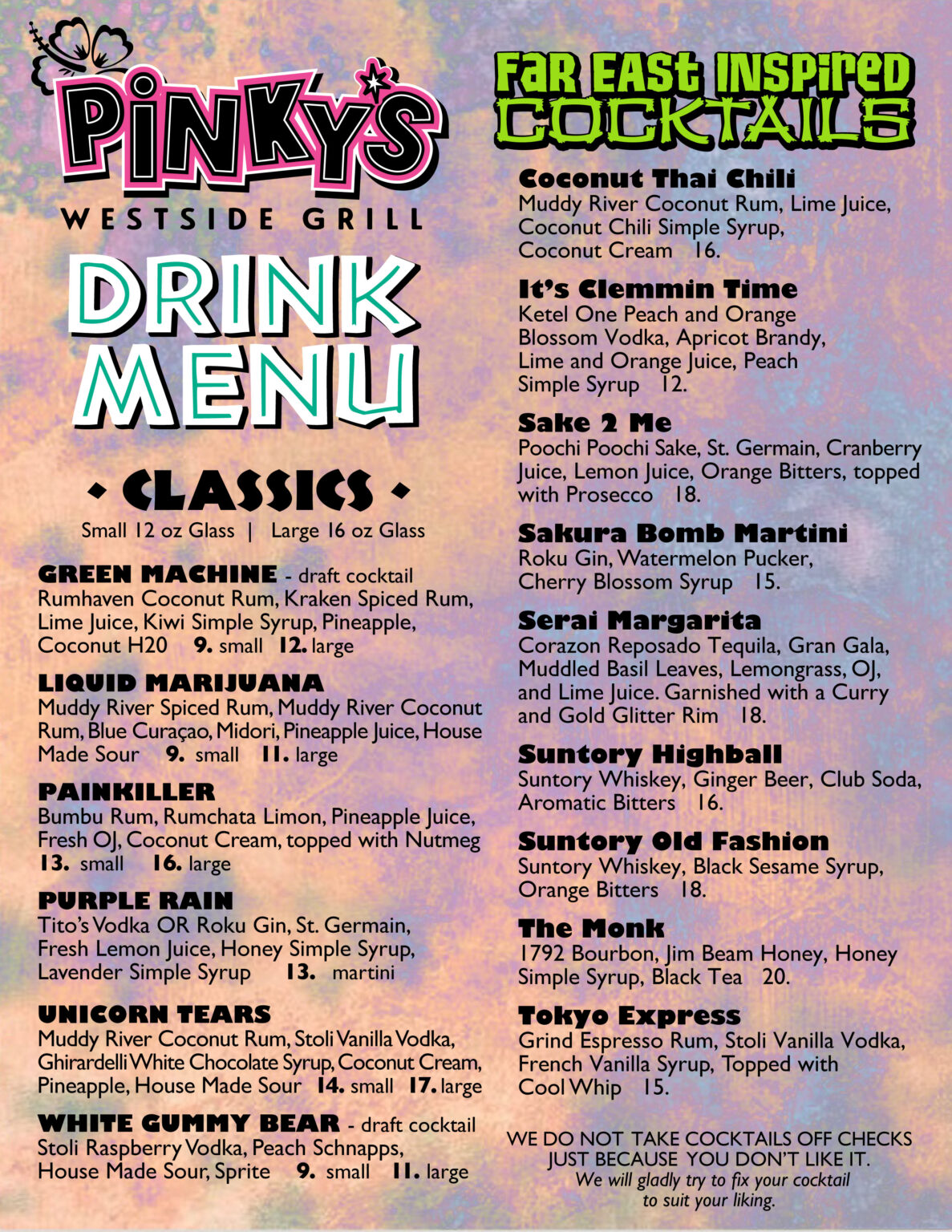Menus – Pinky’s Westside Grill™